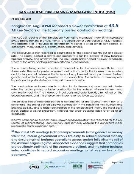 BANGLADESH PMI AUGUST 2024 - Metropolitan Chamber of Commerce ...